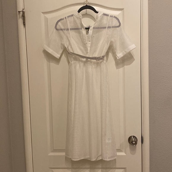Dresses | White Sheer Grid With Under Garment And Belt From Paris ...
